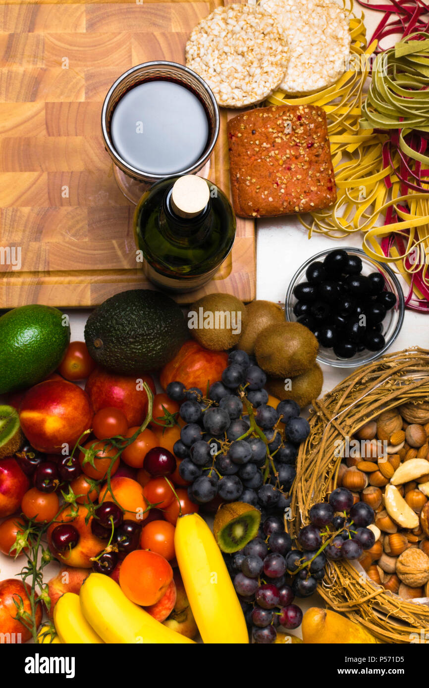 Mediterranean Food background. Assortment of fresh fruits and ...