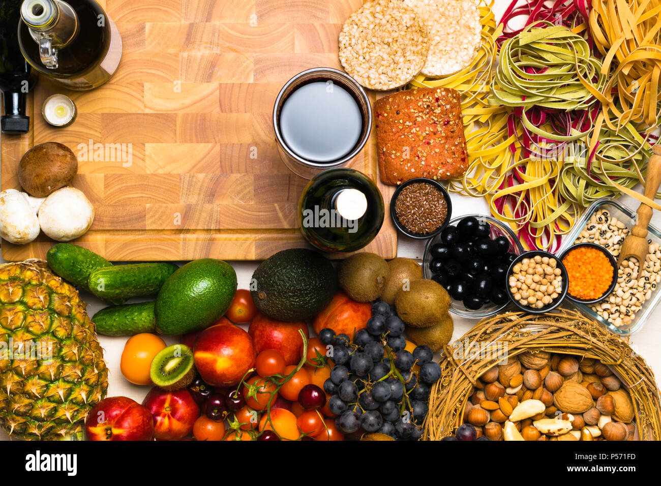 Mediterranean Food background. Assortment of fresh fruits, vegetables ...
