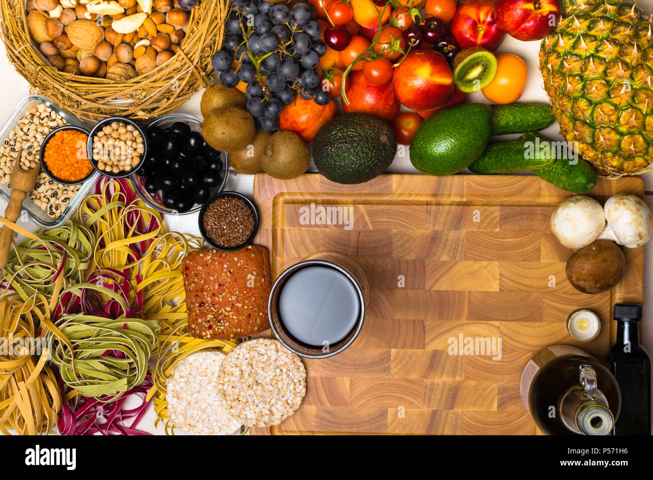 Mediterranean Food background. Assortment of fresh fruits and ...