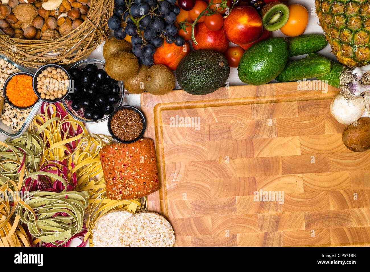 Mediterranean Food background. Assortment of fresh fruits, vegetables ...