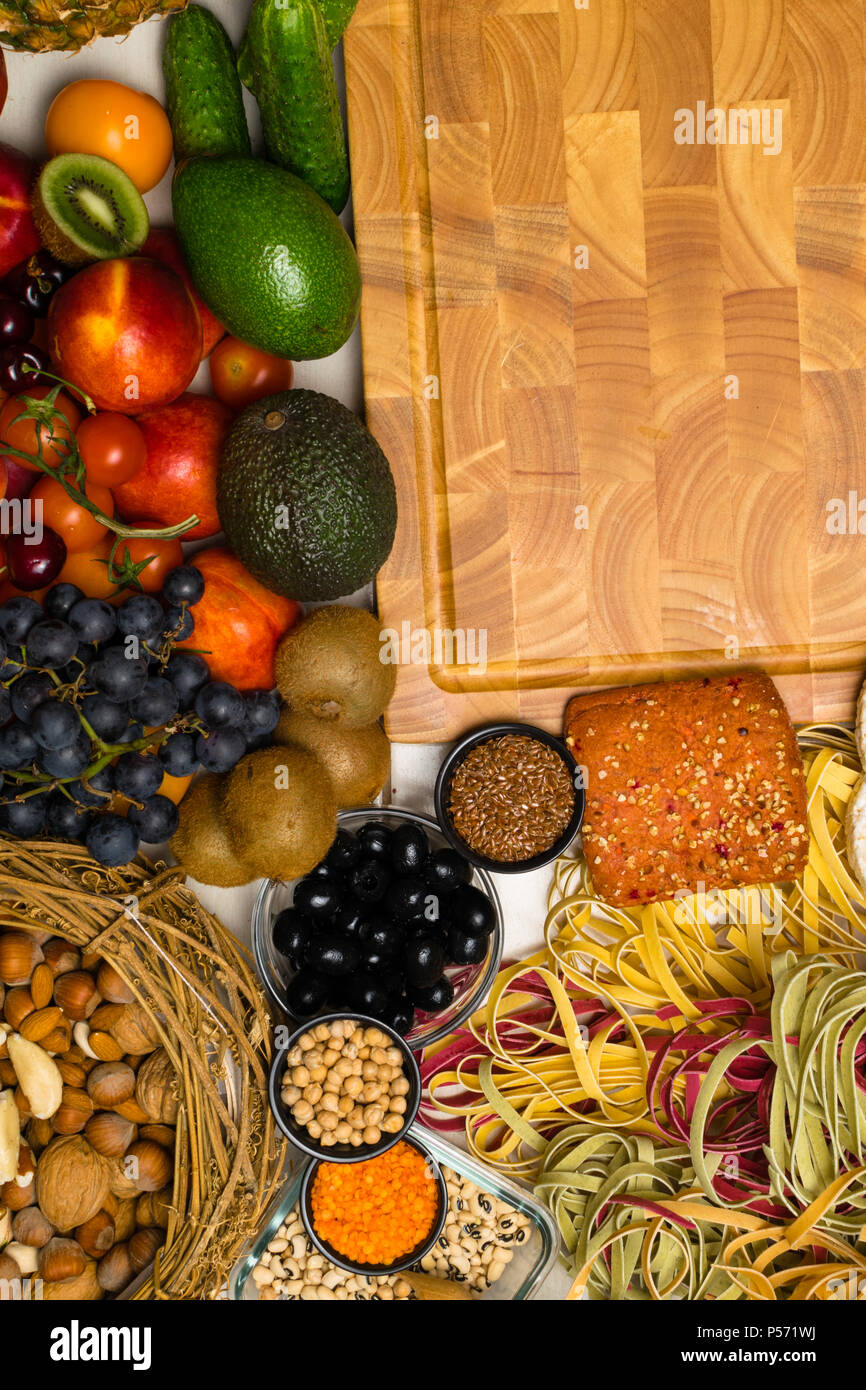 Mediterranean Food background. Assortment of fresh fruits, vegetables ...