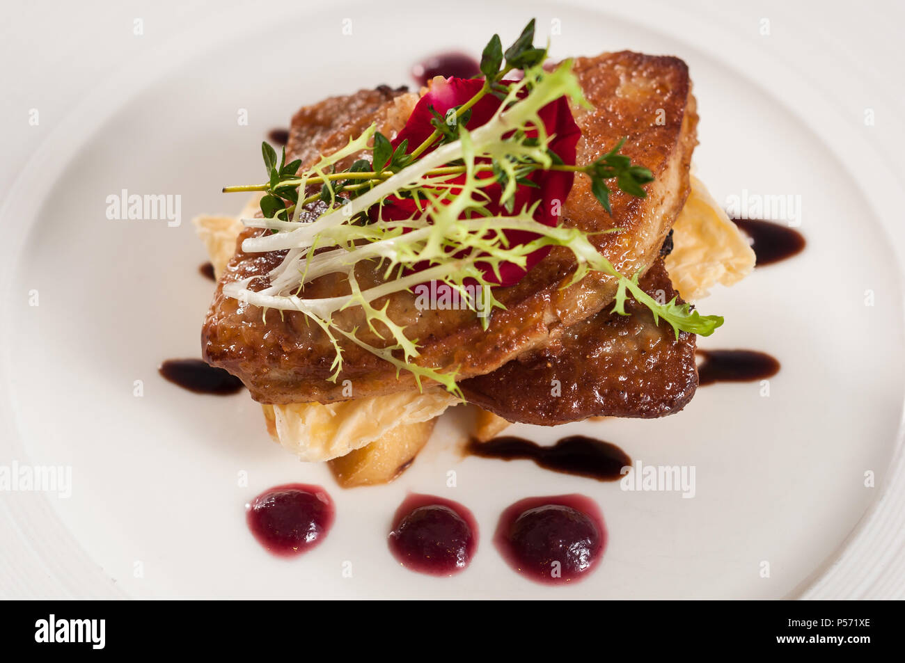 pan-fried goose liver with fresh fruit jam Stock Photo - Alamy