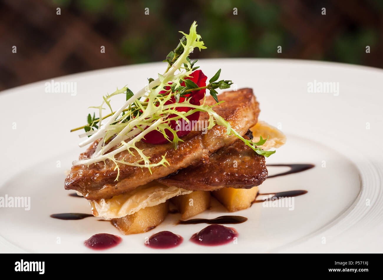 pan-fried goose liver with fresh fruit jam Stock Photo - Alamy