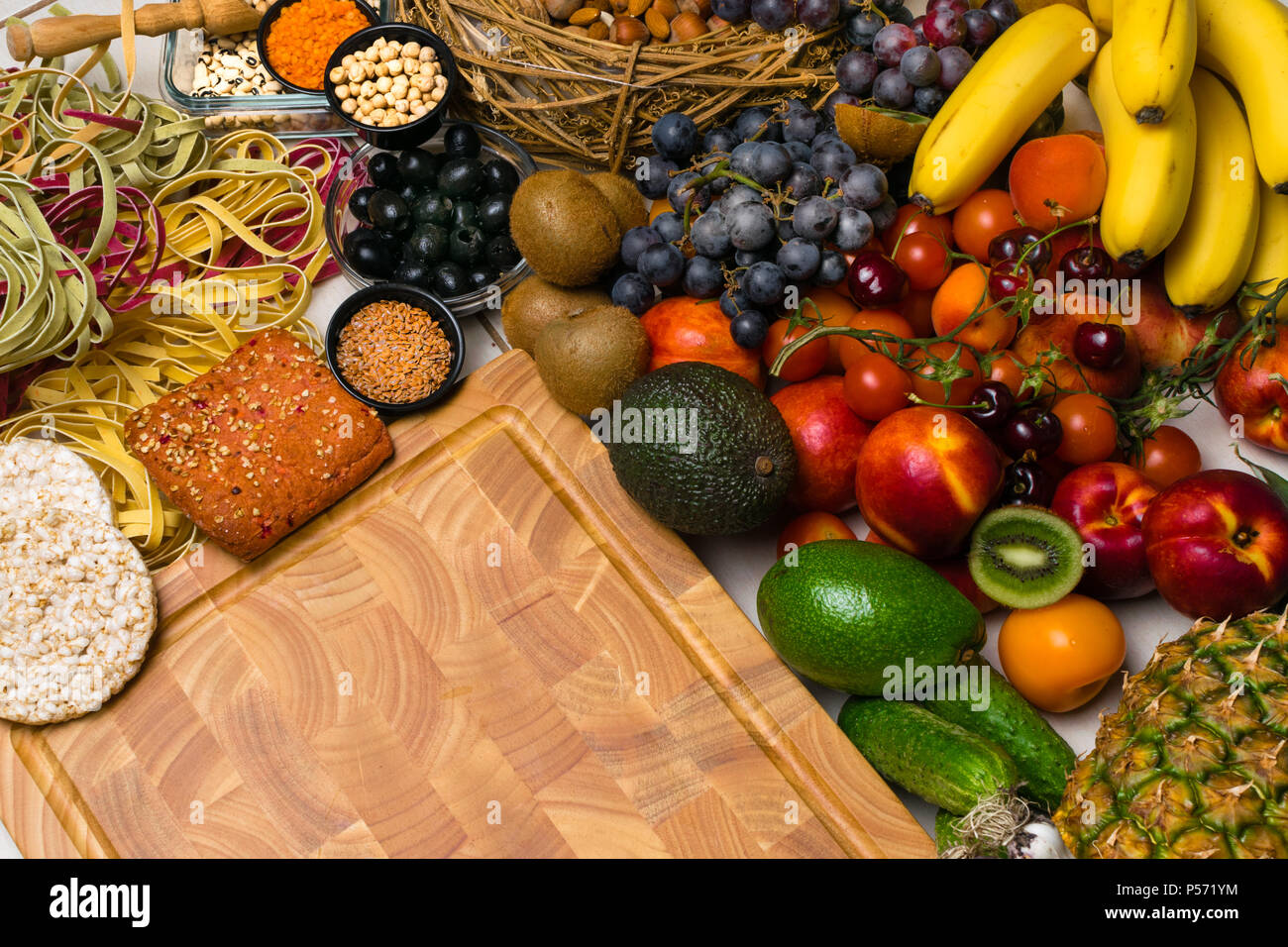 Mediterranean Food background. Assortment of fresh fruits, vegetables ...