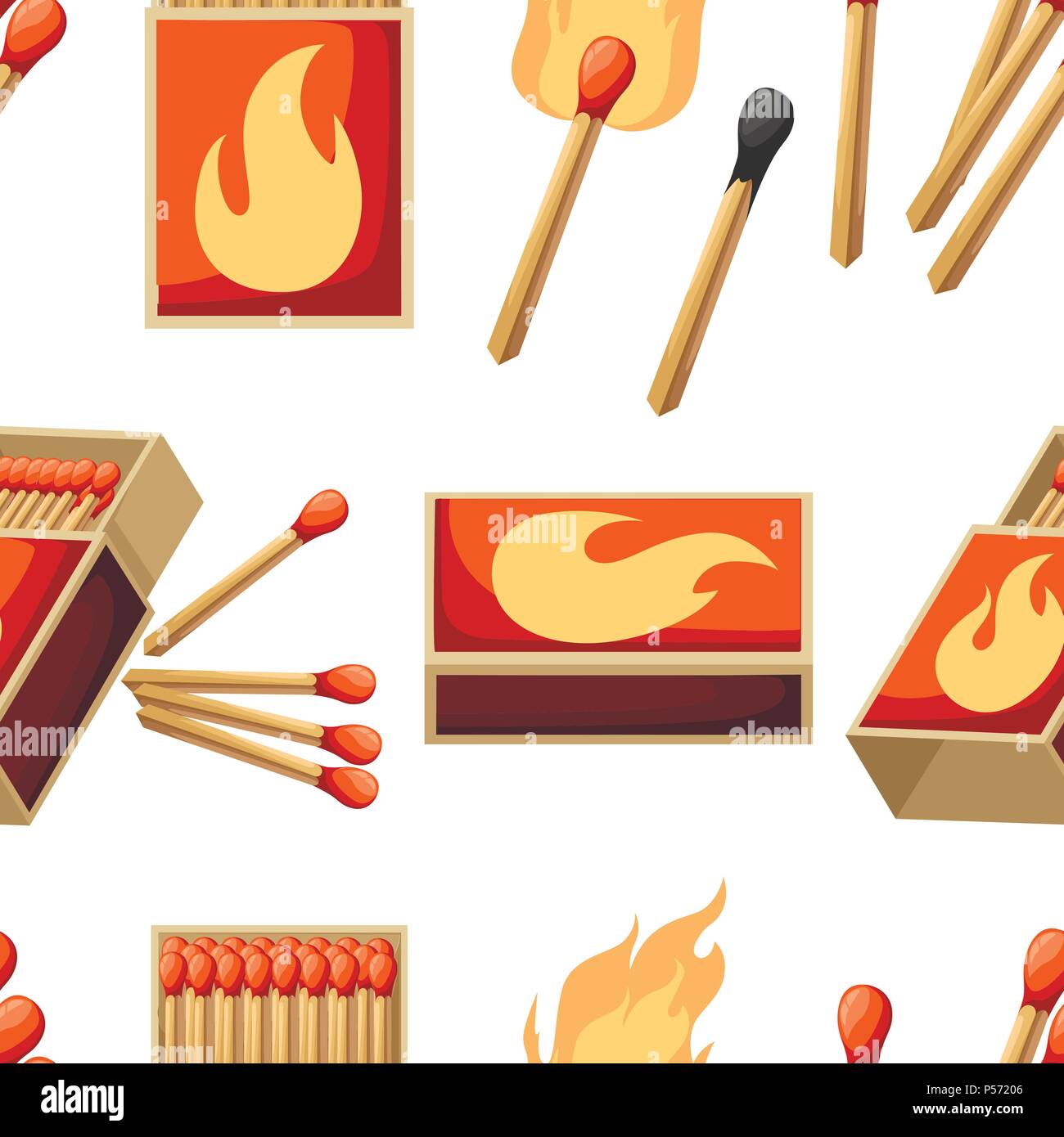 Seamless pattern. Collection of matches. Burning match with fire ...
