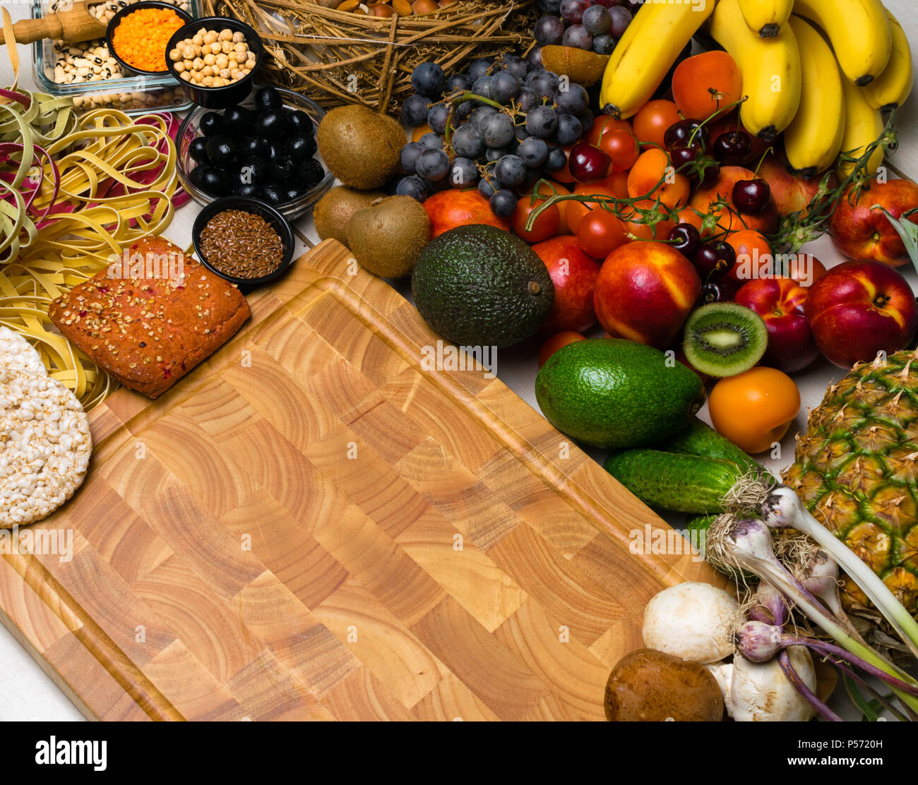 Mediterranean Food background. Assortment of fresh fruits, vegetables ...