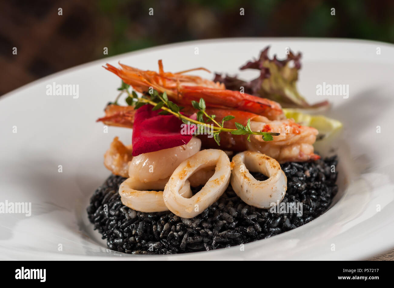 red prawn squid ink rice Stock Photo - Alamy