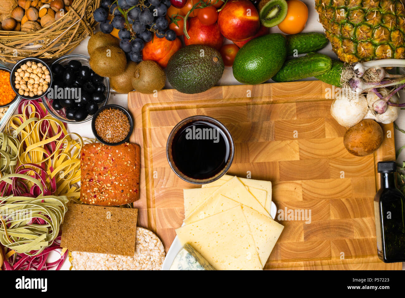 Mediterranean Food background. Assortment of fresh fruits, vegetables ...