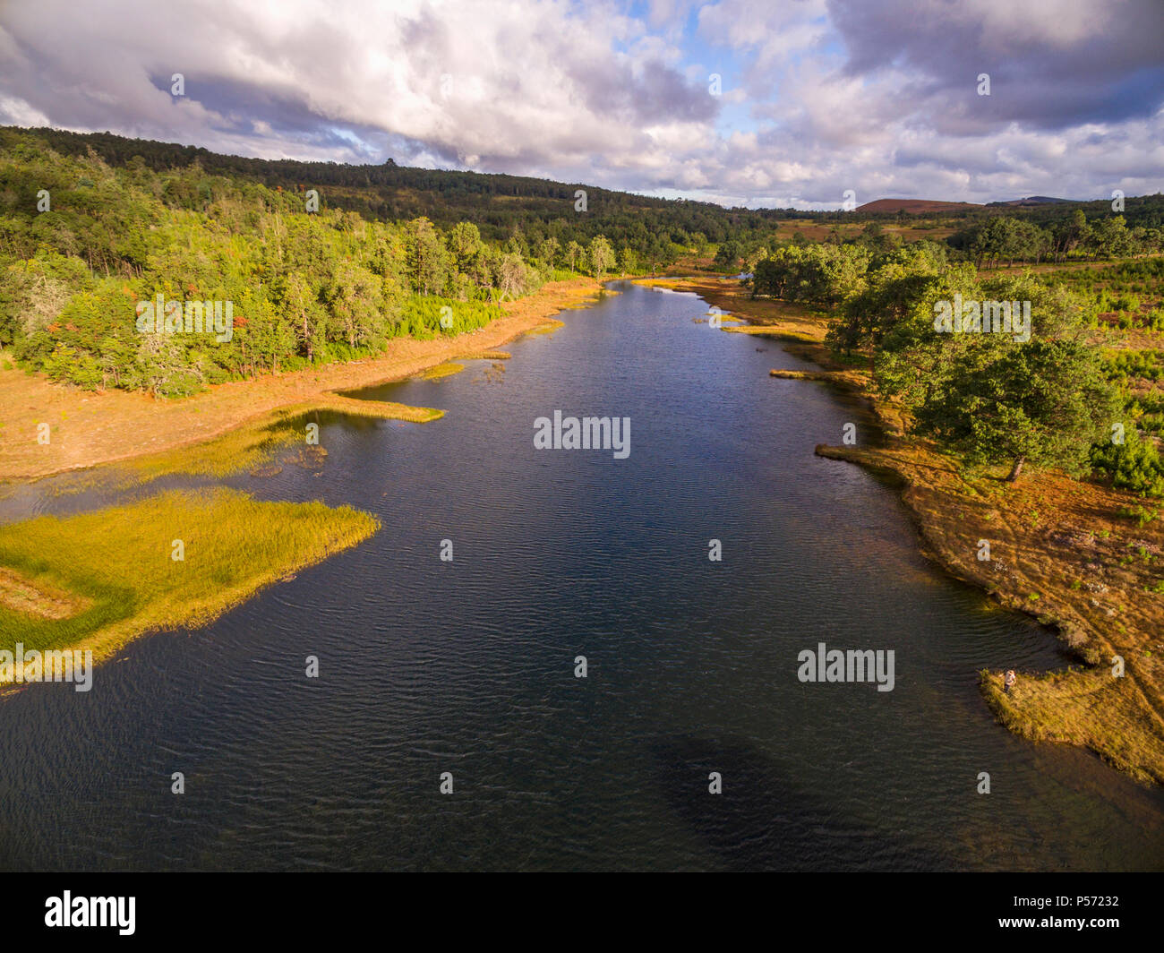 An aerial view of Gulliver dam, Nyanga National Park, Zimbabwe Stock ...