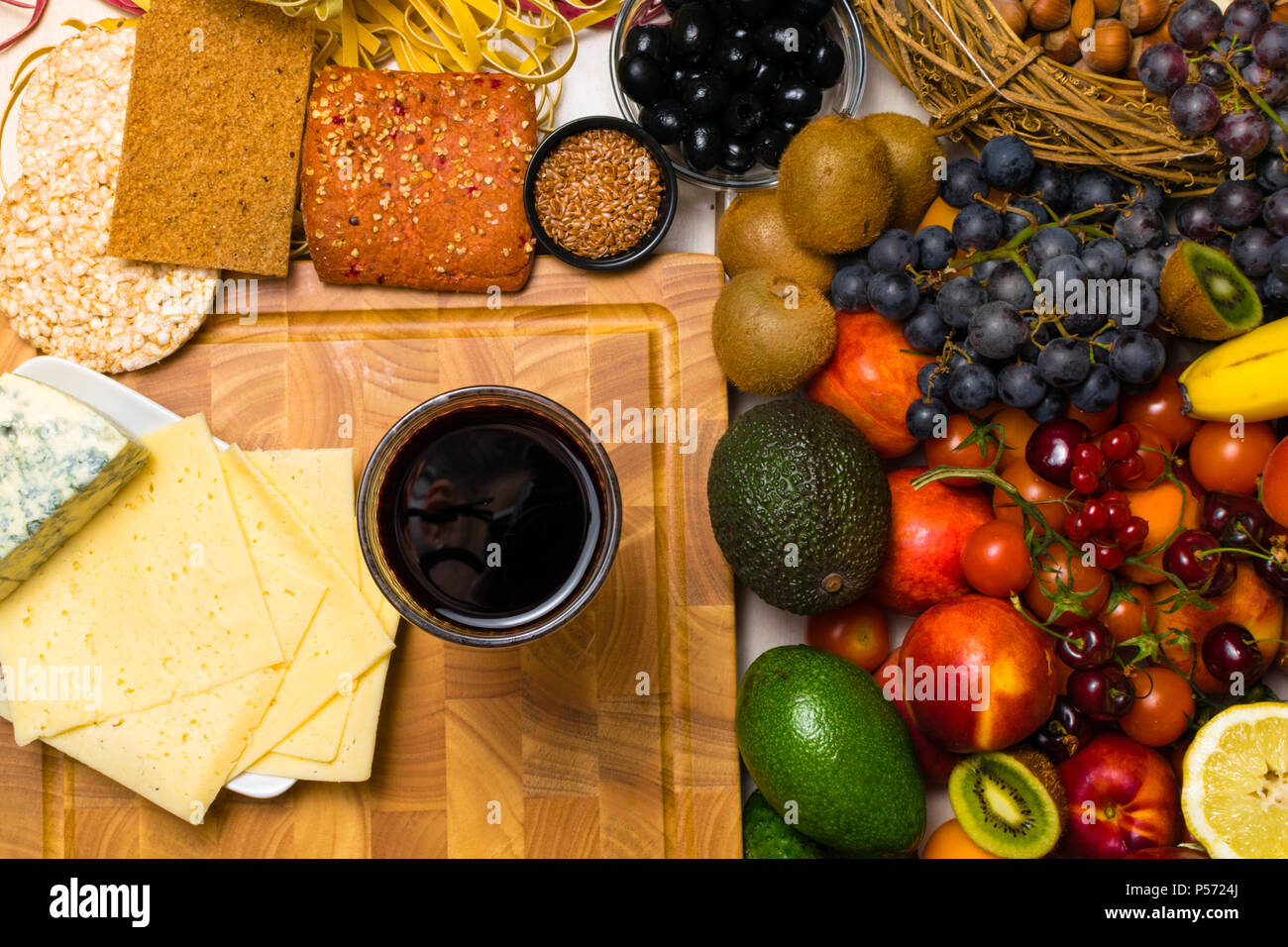 Mediterranean Food background. Assortment of fresh fruits, vegetables ...