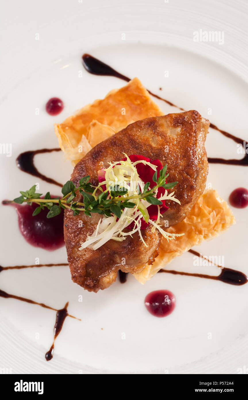 pan-fried goose liver with fresh fruit jam Stock Photo - Alamy