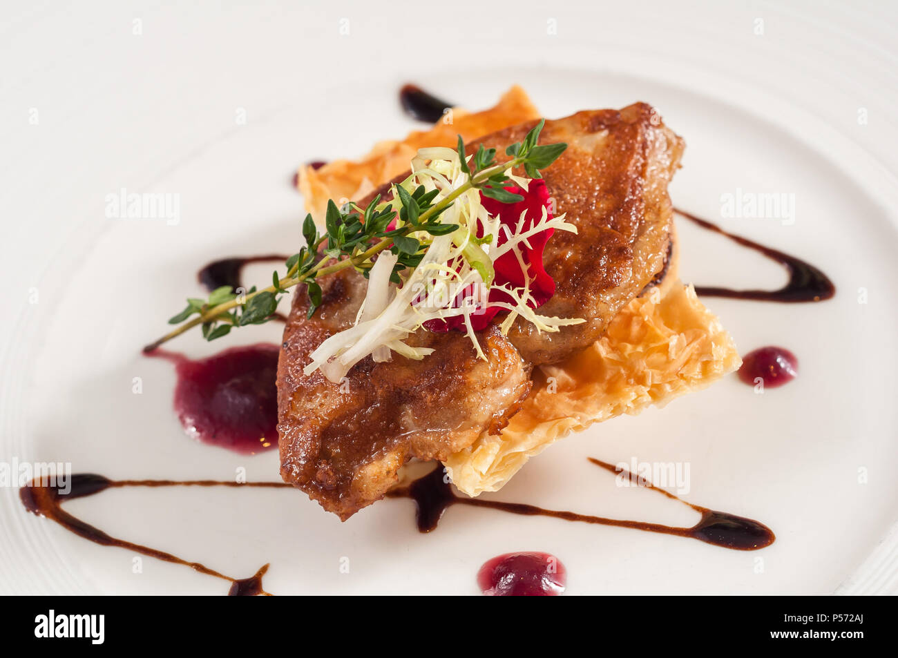pan-fried goose liver with fresh fruit jam Stock Photo - Alamy