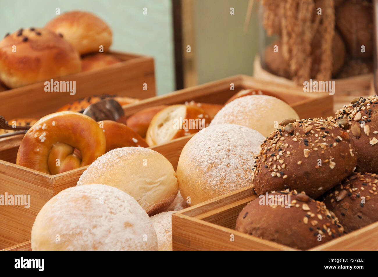 Bread in wooden boxes Stock Photo - Alamy
