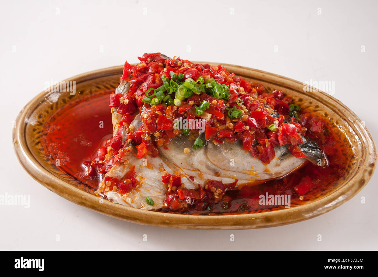 Steamed Fish Head with Diced Hot Red Pepper Stock Photo - Alamy