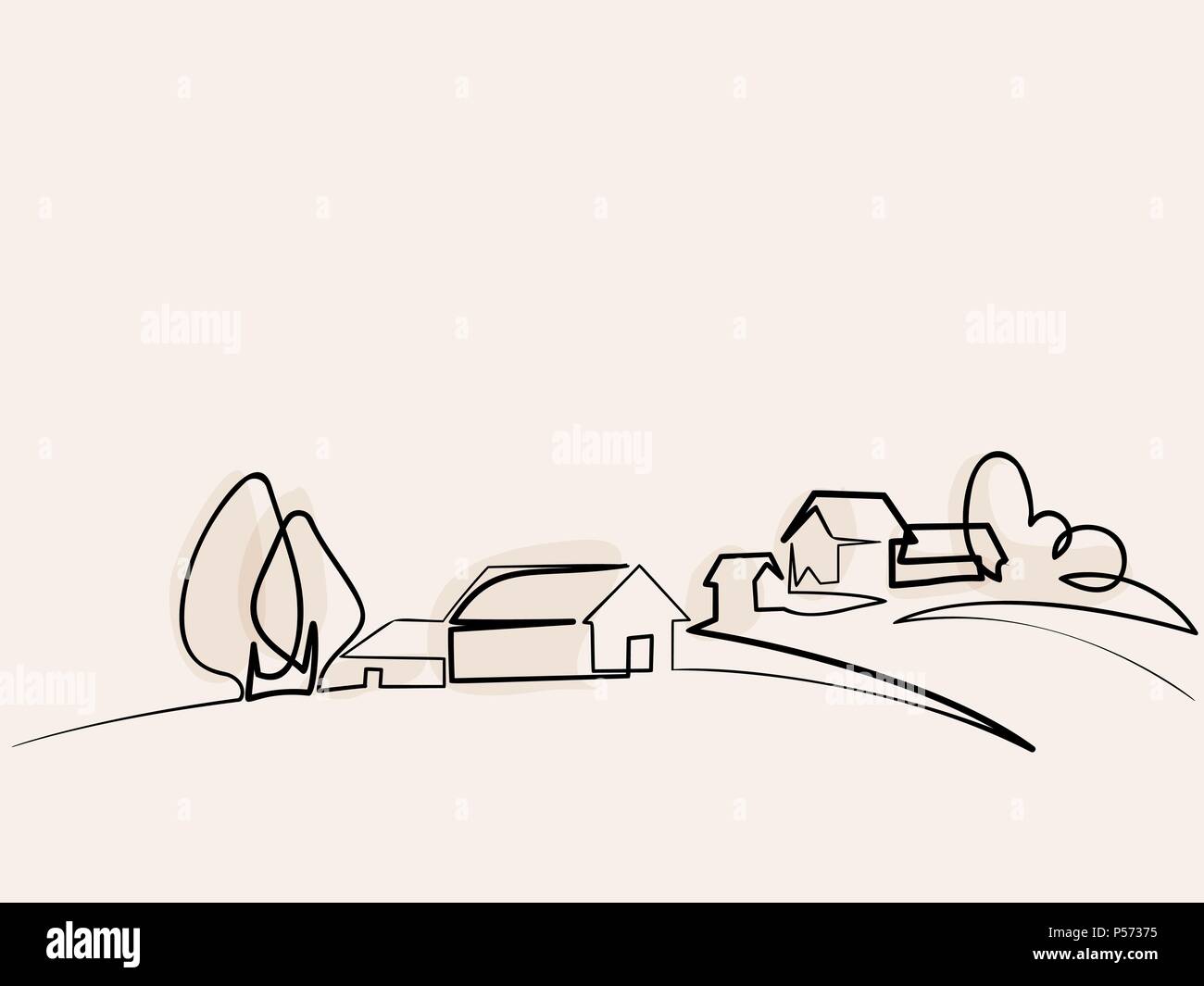 Village on hill scenery Stock Vector Images - Alamy