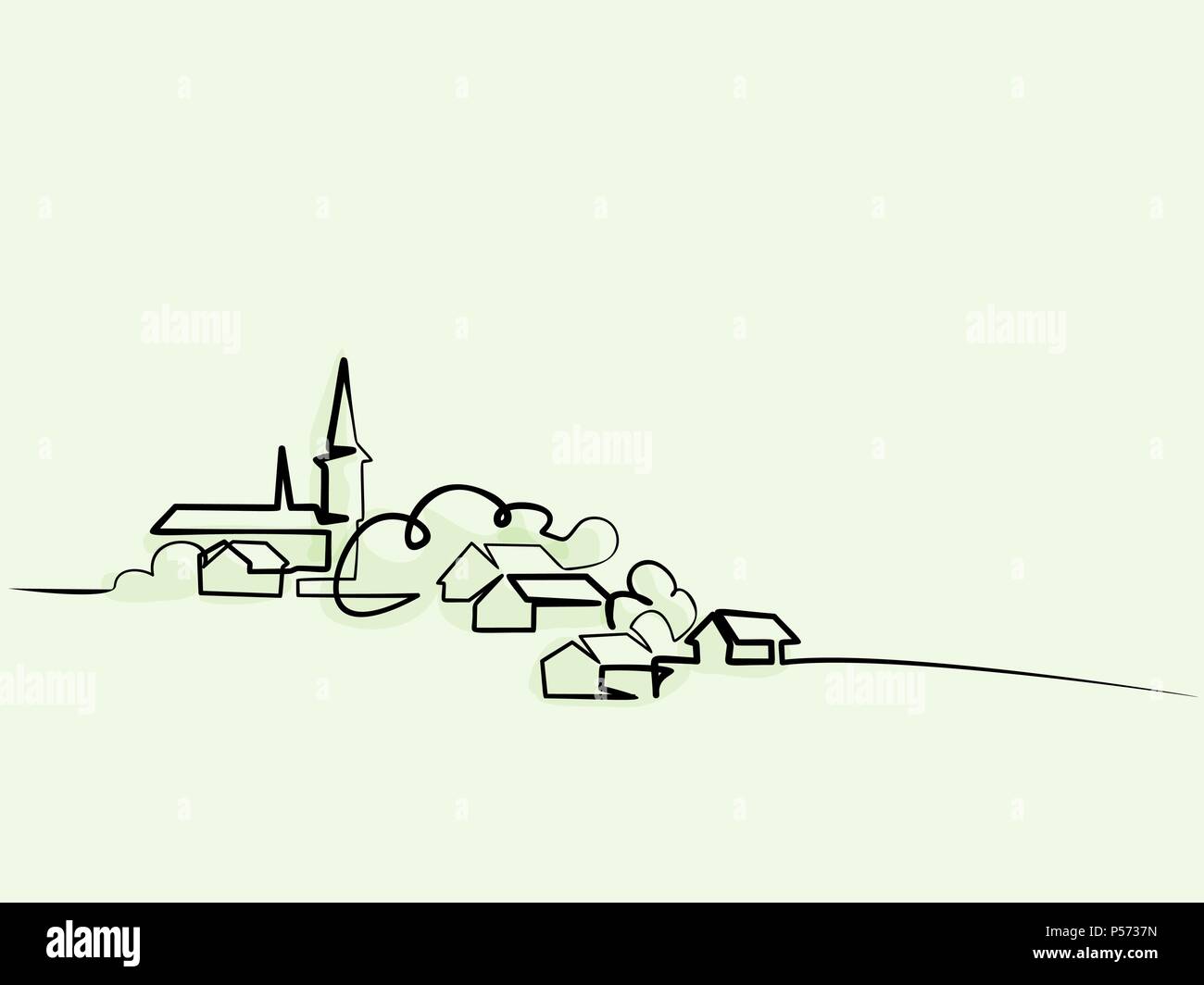 Village on hill scenery Stock Vector Images - Alamy