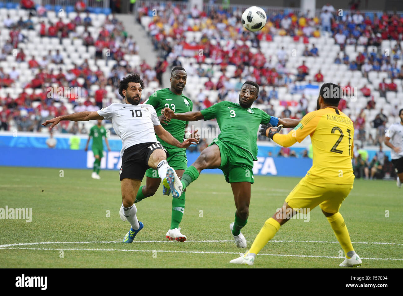 Volgograd, Russland. 25th June, 2018. Mohamed SALAH (EGY) scored the ...