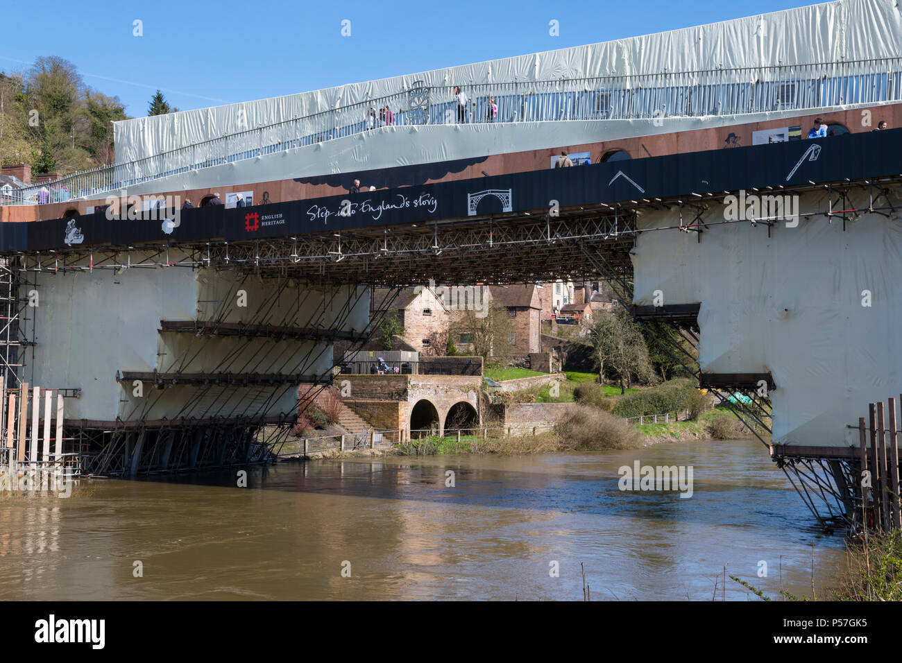 The Iron Bridge with temporary walkway during restoration work ...
