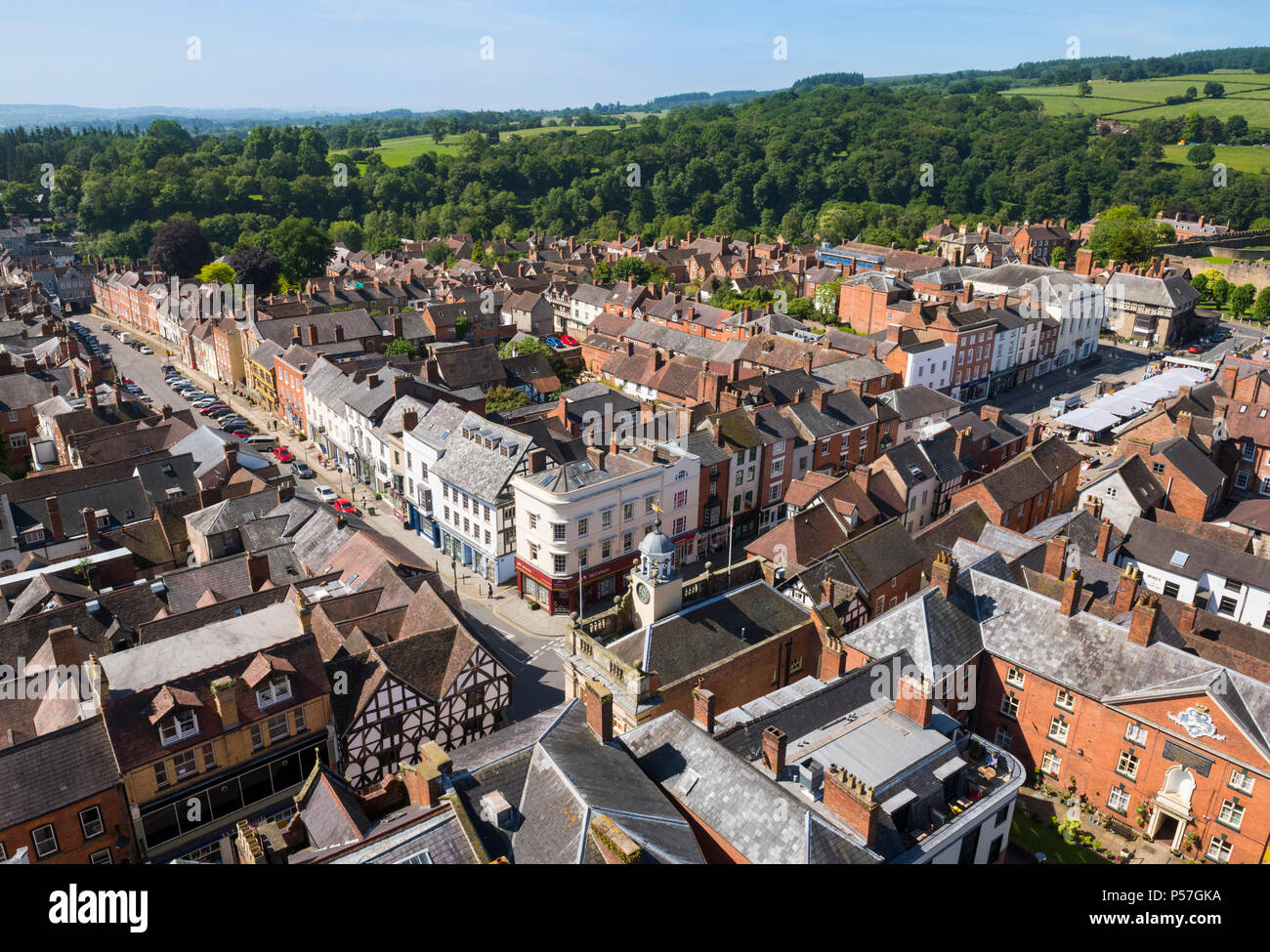 View of Ludlow and the surrounding countryside seen from the tower of ...