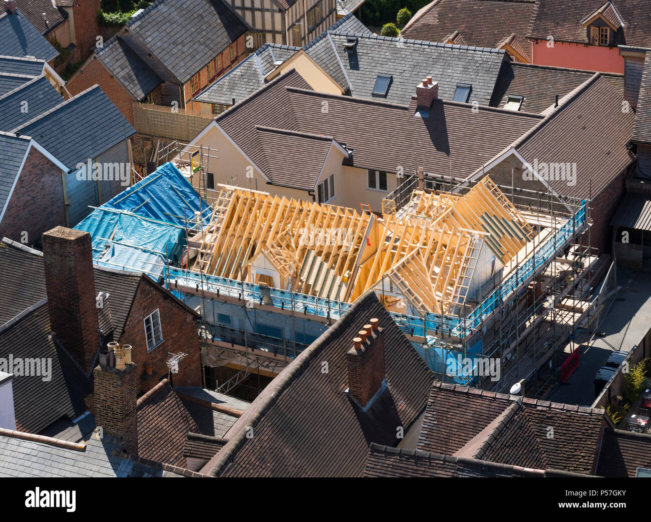 Roofing work on a building in Ludlow, Shropshire, England, UK Stock ...