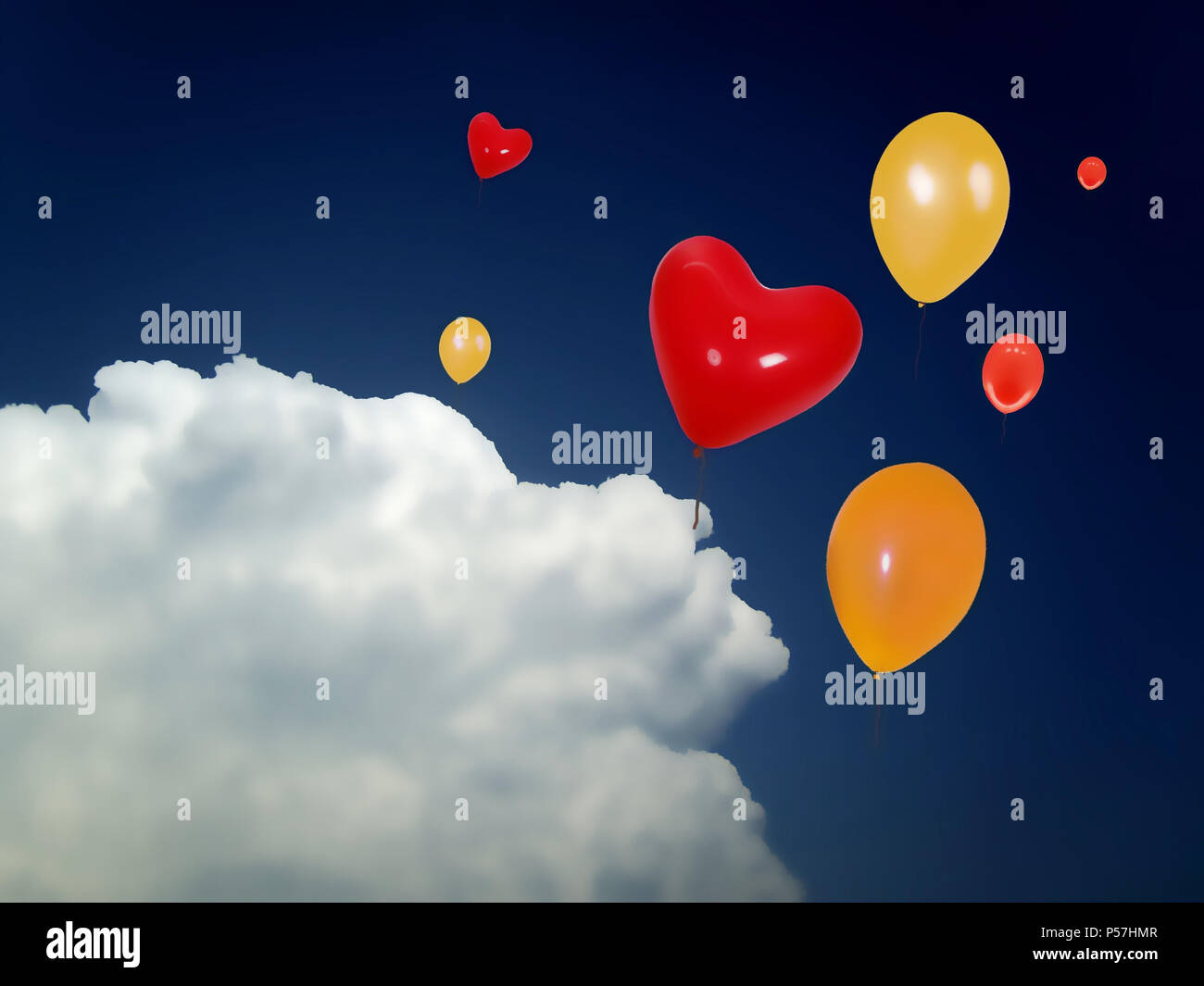 Girl flying balloons in sky hi-res stock photography and images - Alamy