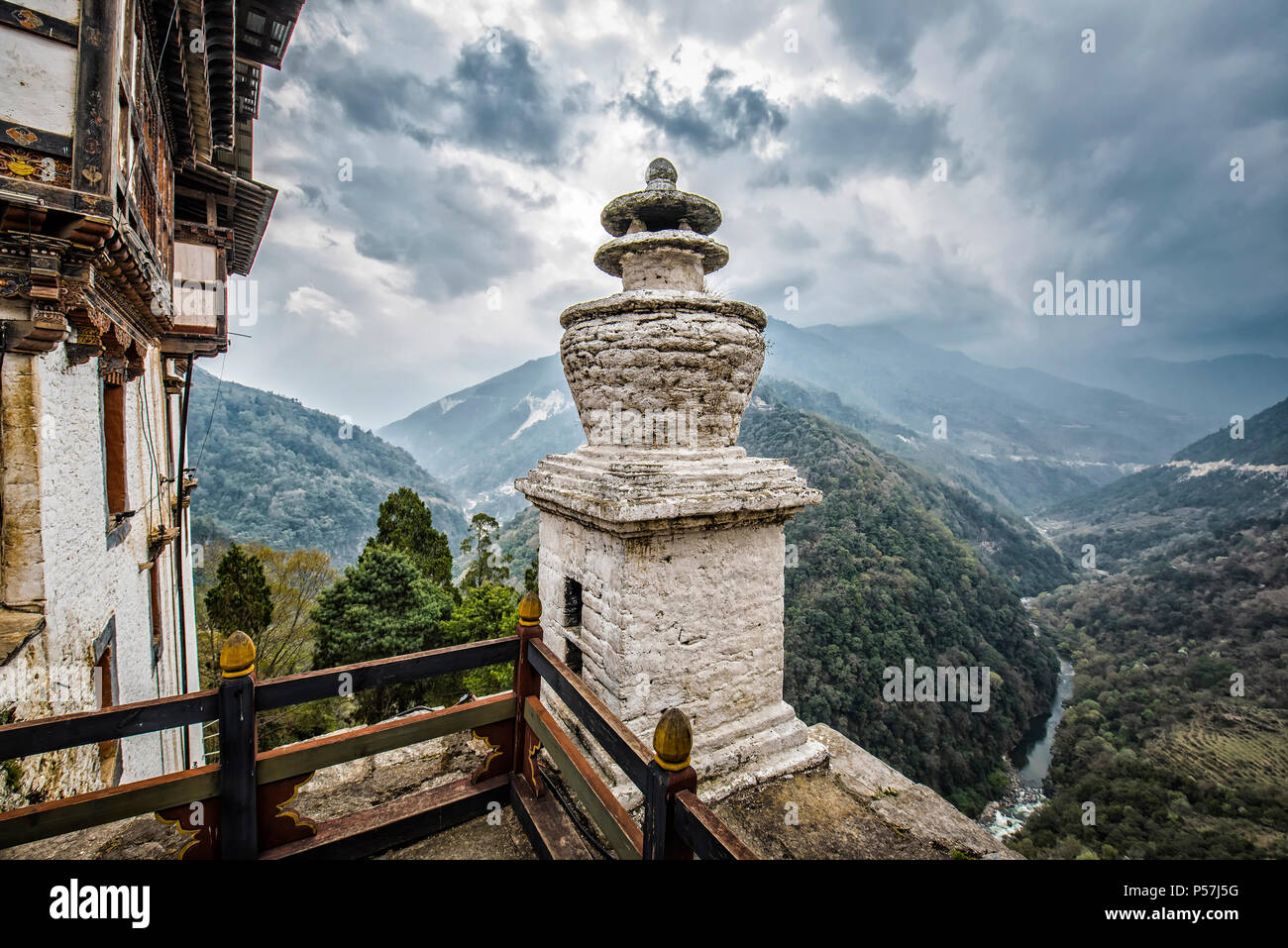 View from the largest monastery fortress, Trongsa Dzong, Trongsa ...