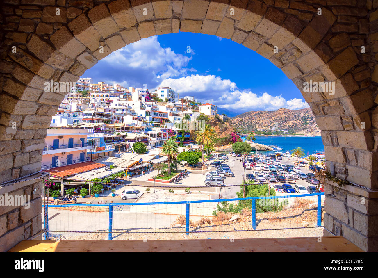 The picturesque village of Agia Galini at the South Crete, Greece Stock ...