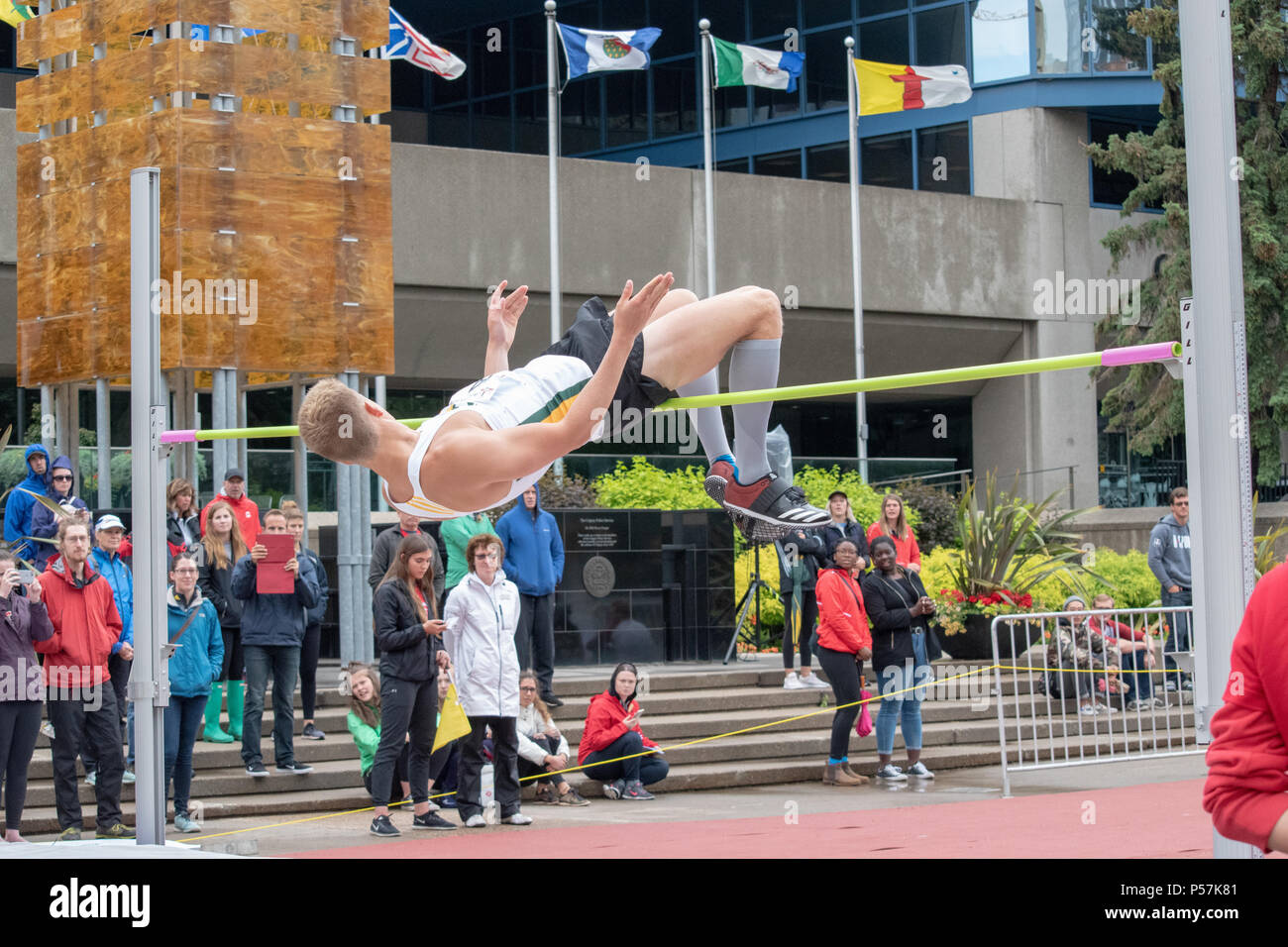 June 23, 2018; Men's High Jump at the Track Takeover, Olympic Plaza ...