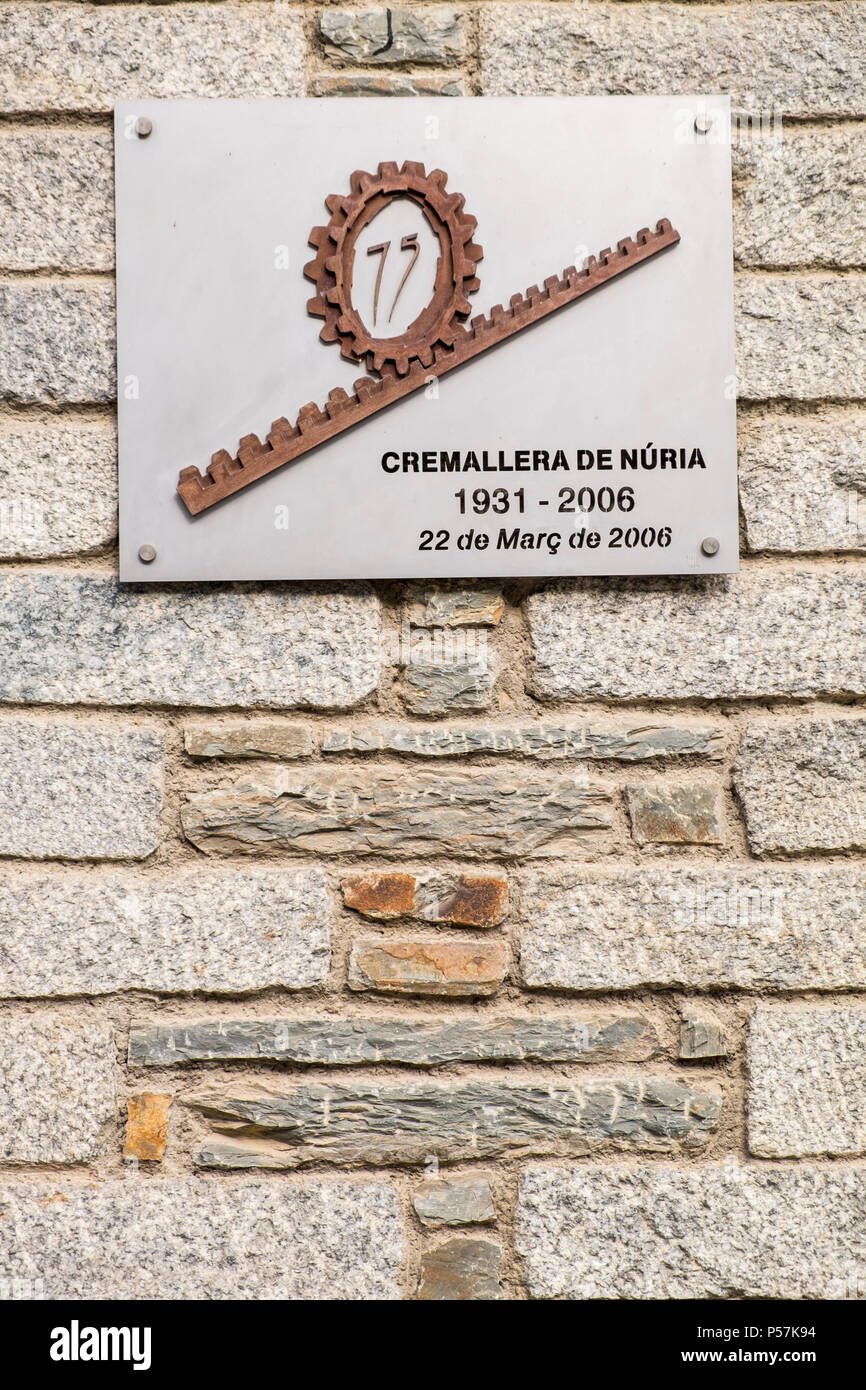 Sign at the Ribes de Freser station of the Cremellera rack and pinion ...