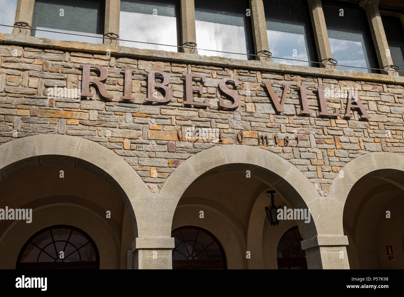 Sign at the Ribes de Freser station of the Cremellera rack and pinion ...