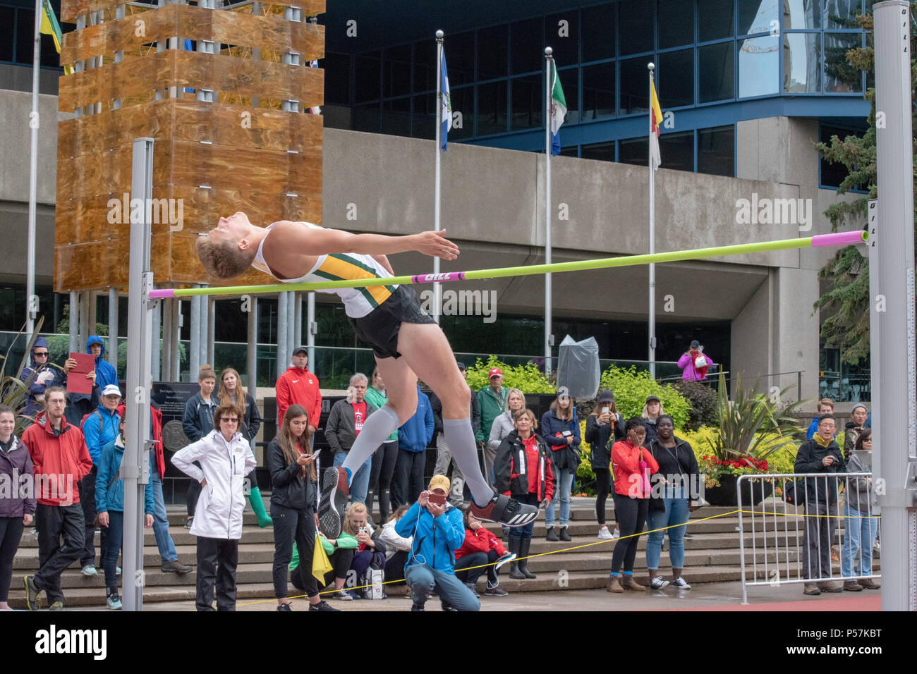 June 23, 2018; Men's High Jump at the Track Takeover, Olympic Plaza ...