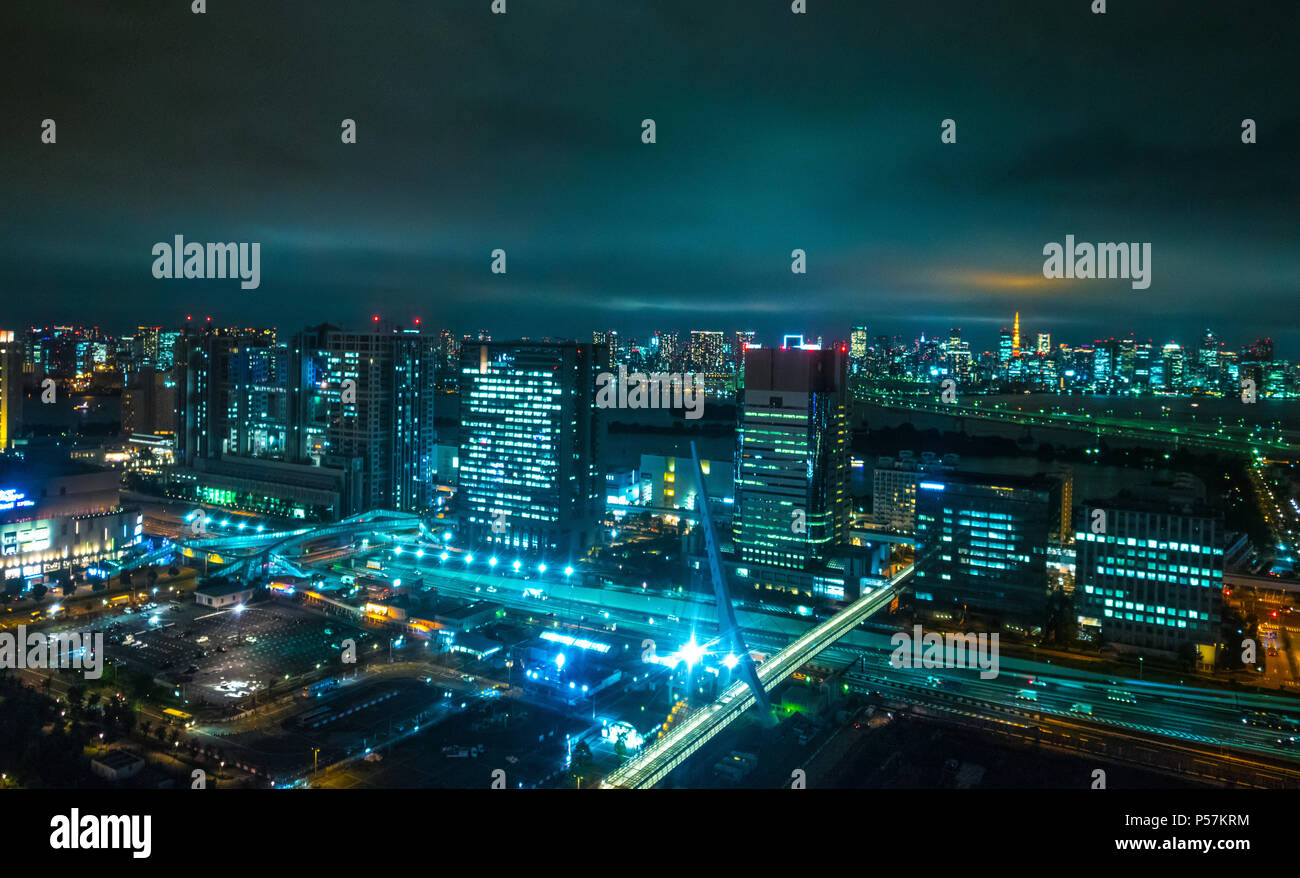 Aerial view over Tokyo by night - beautiful city lights Stock Photo - Alamy