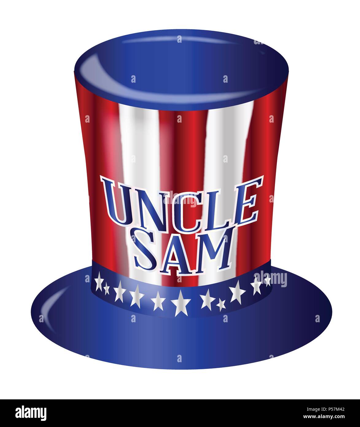 A top hat with a star spangled banner colors and stars over a white ...