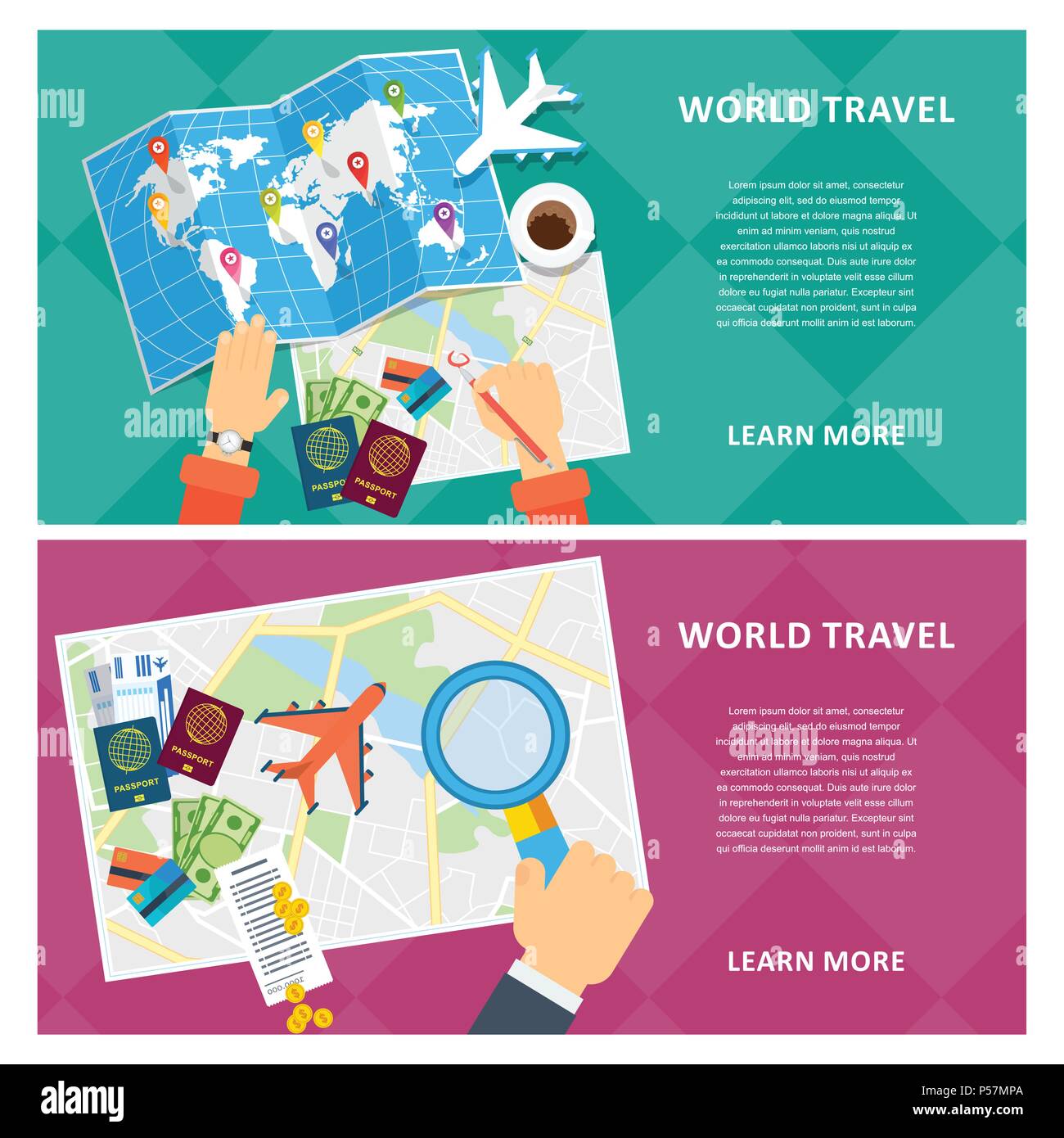 Set banners world map hi-res stock photography and images - Alamy