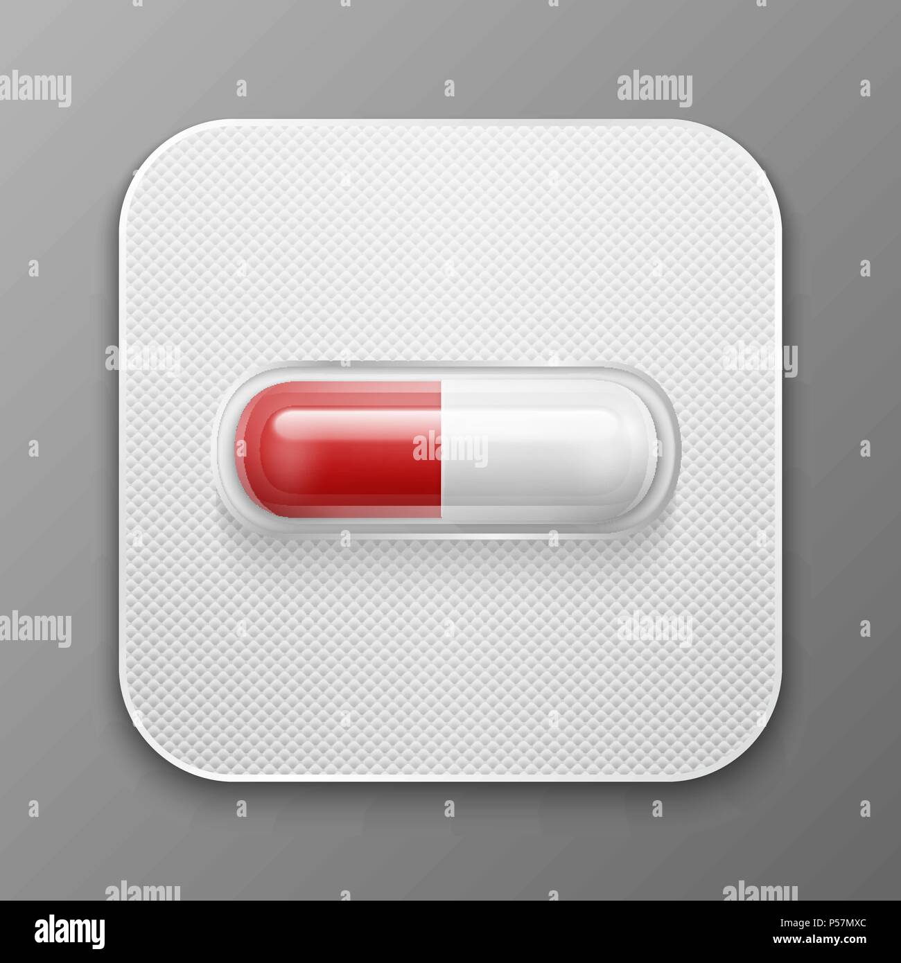 Vector realistic 3d white and red medical pill in pack icon closeup ...