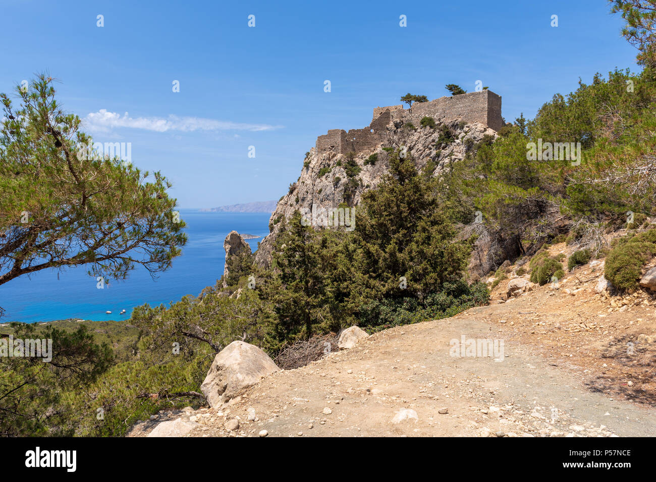 The castle of Monolithos located at the summit of the tall and craggy ...