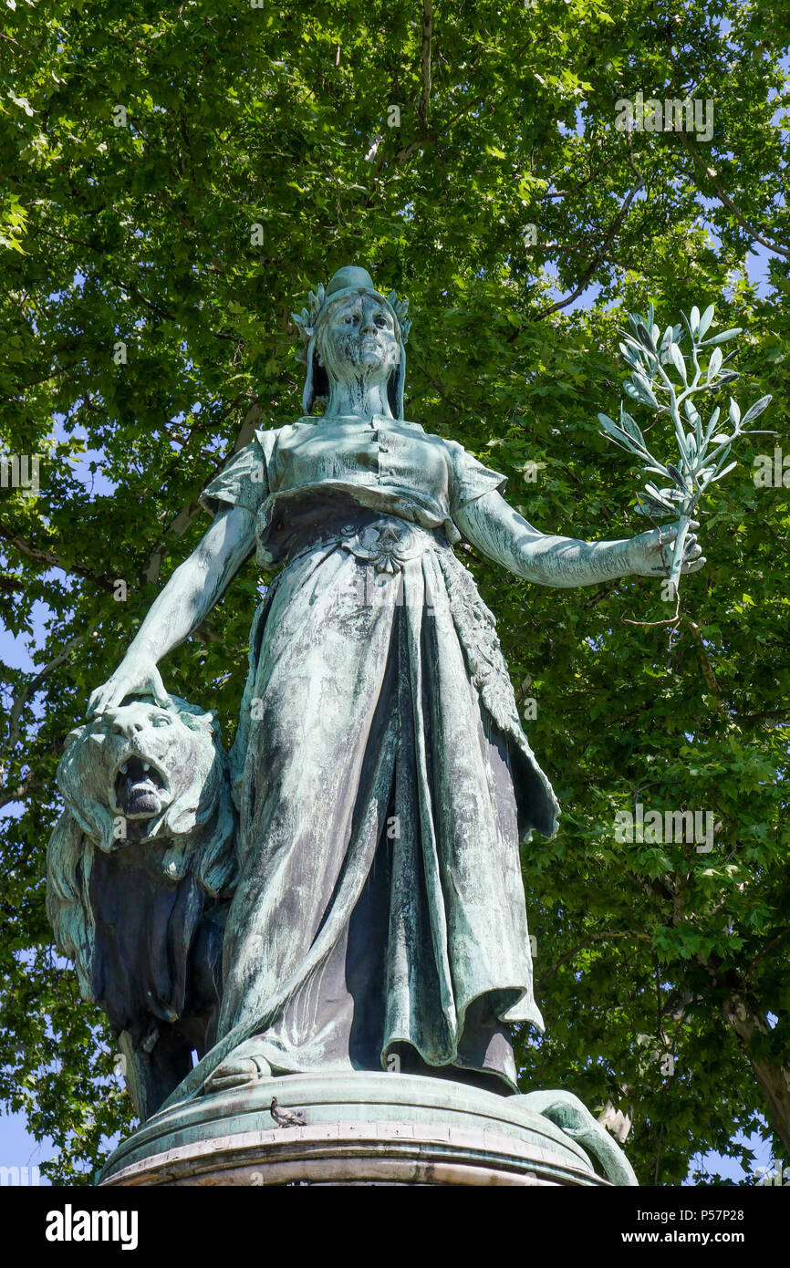 Statue dedicated to the glory of French Republic, Lyon, France Stock ...