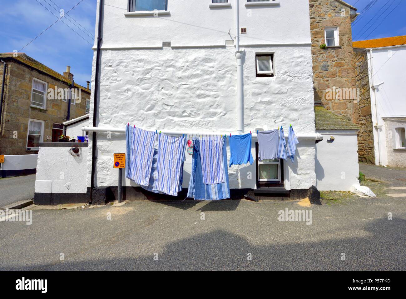 washing line hanging in the street,St ives,Cornwall,England,UK Stock ...