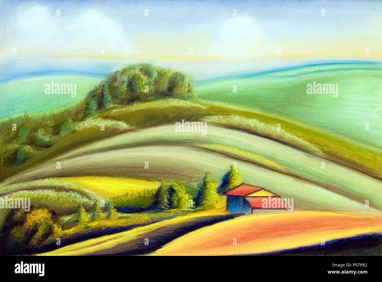 Tuscany landscape, Italy. Hand painted illustration Stock Photo - Alamy