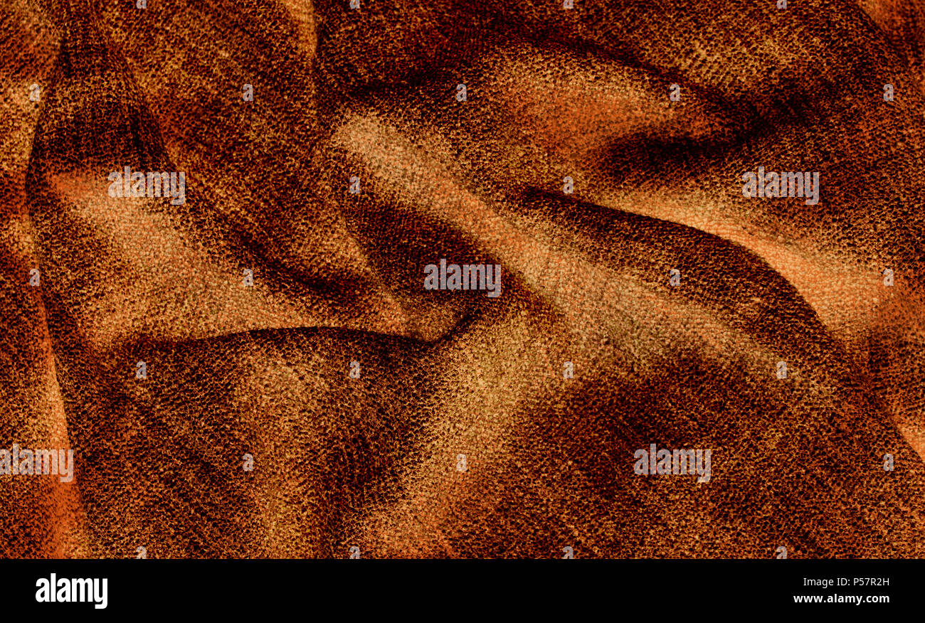 Digital background art of orange color crumpled fabric made with photo ...