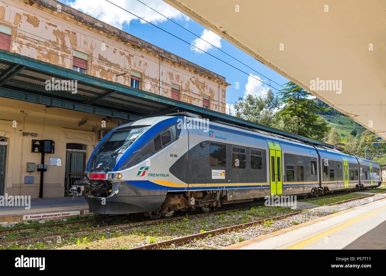 ENNA, ITALY - MAY 9, 2018: Train arrives to Enna railway station ...