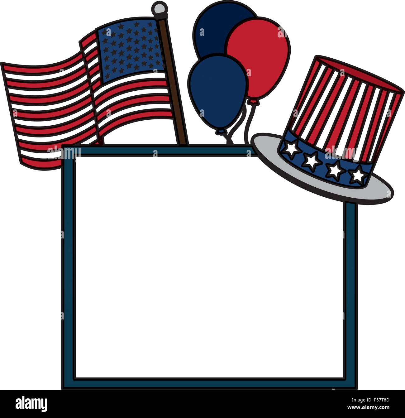 color usa frame flag with bubbles and hat nation vector illustration ...