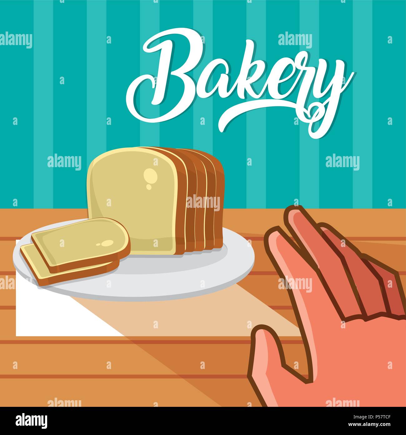 Hand grabbing bakery products on dish vector illustration graphic ...
