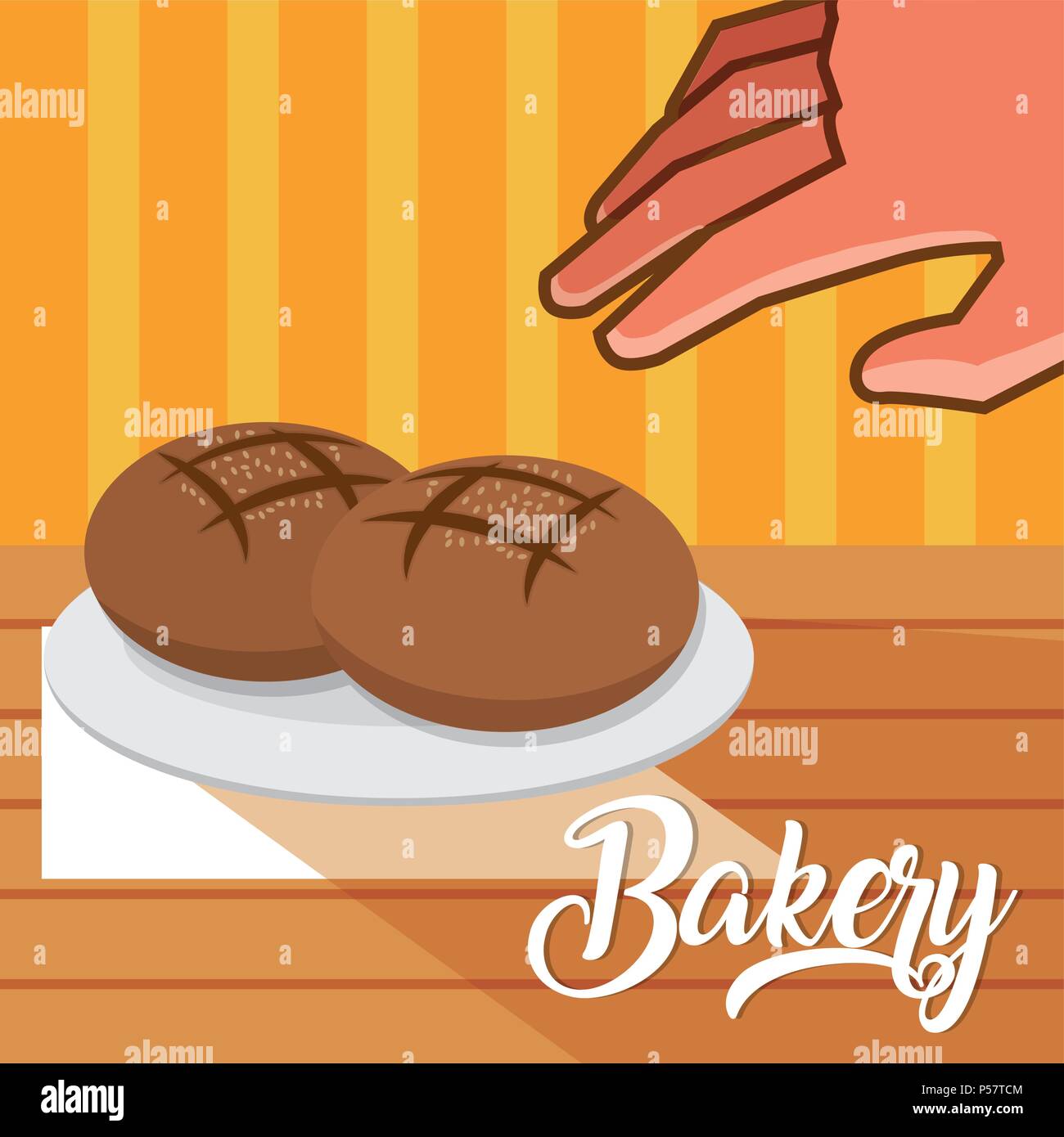 Hand grabbing bakery products on dish vector illustration graphic ...