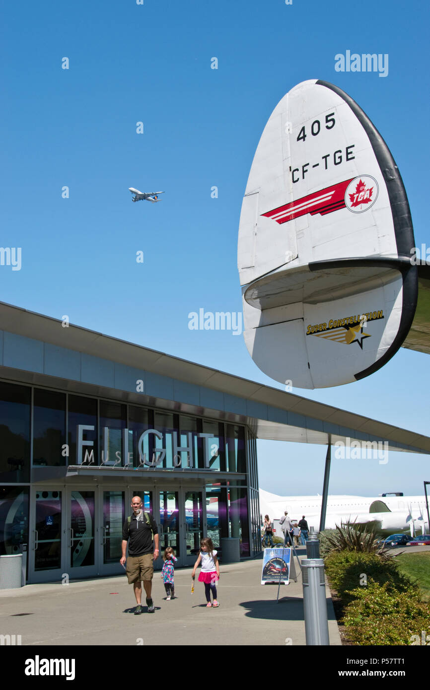 Entrance to the Museum of Flight, and the tail of a 1954 Lockheed ...