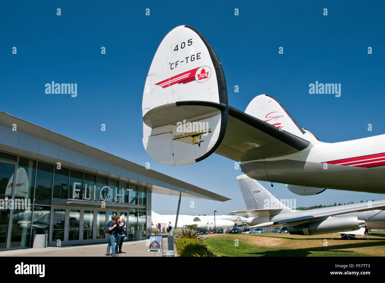 Entrance to the Museum of Flight, and the tail of a 1954 Lockheed ...