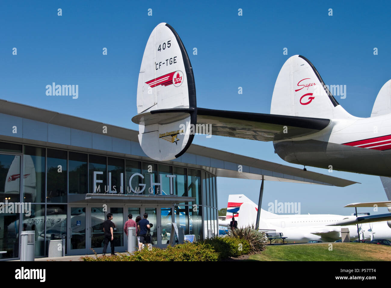Entrance to the Museum of Flight, and the tail of a 1954 Lockheed ...