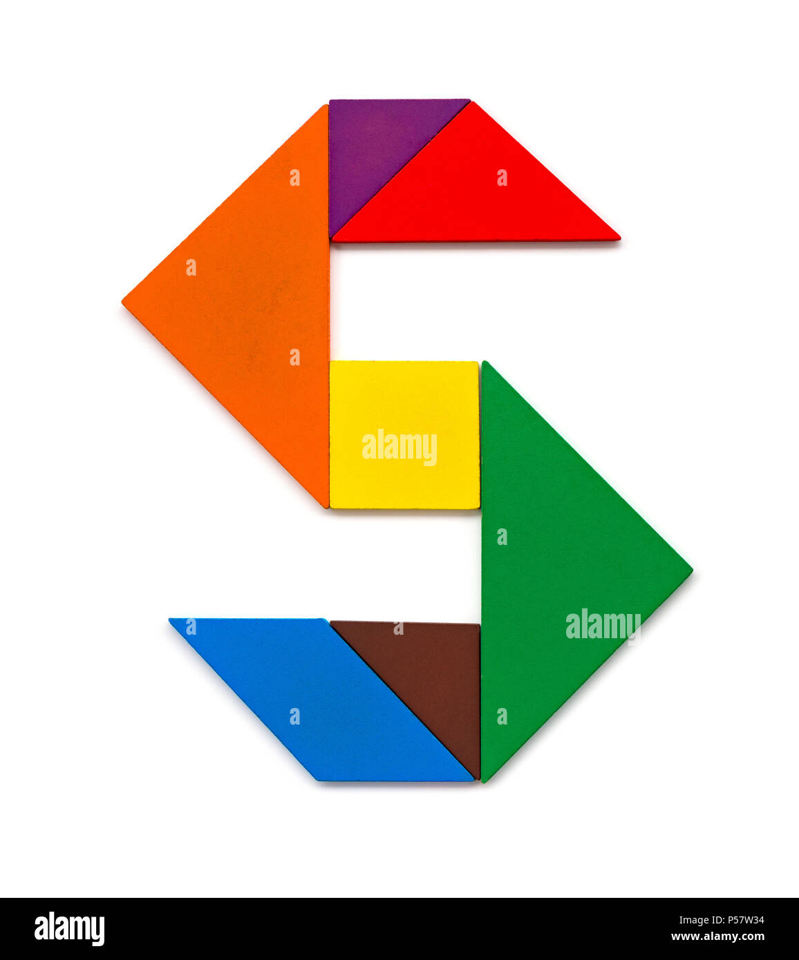 tangram shaped like a letter S on white background Stock Photo - Alamy