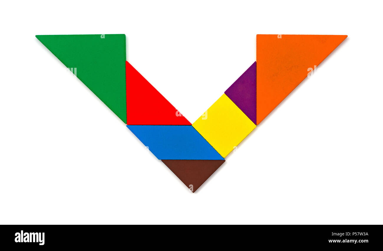 tangram shaped like a letter V on white background Stock Photo - Alamy