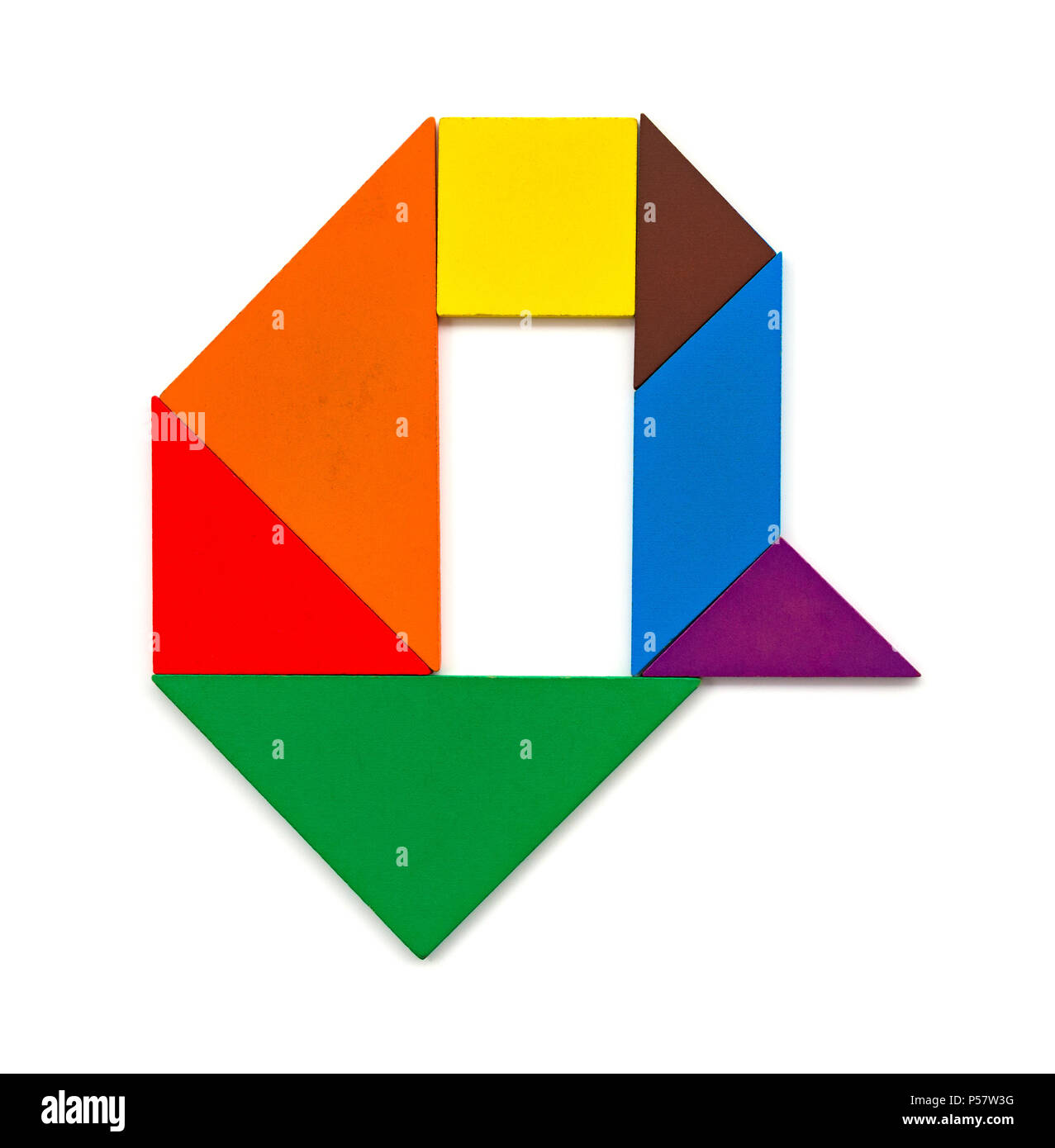 tangram shaped like a letter Q on white background Stock Photo - Alamy
